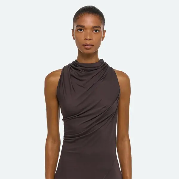 Helmut Lang Sleeveless Draped Maxi Dress - Dark Roast | Editorialist